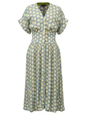 SMART AND JOY Dots Print Fit-and-flare Blouse-dress - Blue