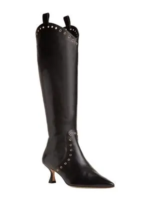 BEAUTIISOLES BY ROBYN SHREIBER Vanesa Knee-high Boot With Studs And Kitten Heel - Black