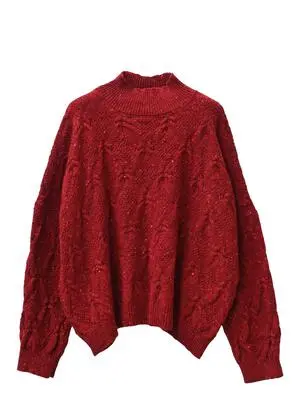 OUBAS Donegal Merino Wool Cable Sweater - Red