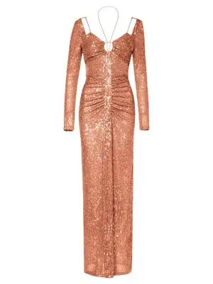 AGGI BY HALEWSKI Sequin Embroidered Evening Dress - Orange