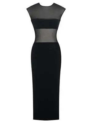 MISS CIRCLE NEW YORK Mesh & Velvet Midi Bodycon Dress - Black