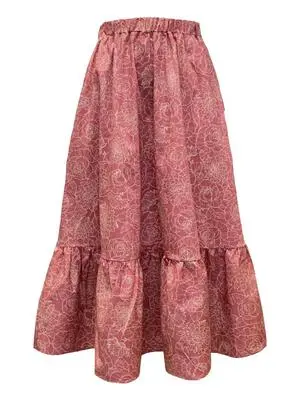 FROCK TALES Floral Print Gathered Midi Skirt - Pink