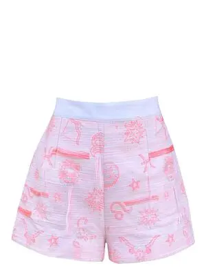 GEEGEE COLLECTION Zodiac Metallic Embroidered Shorts - White