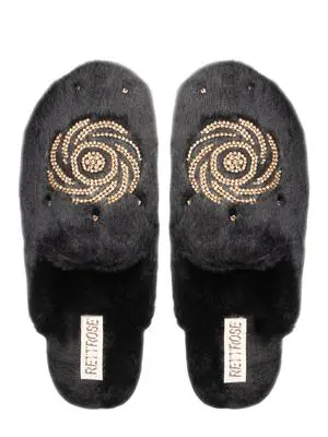 RETTROSE Diamanté Embellished Slipper - Black