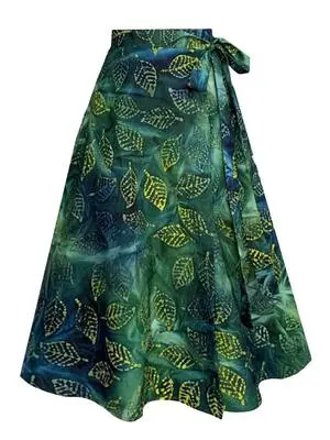 FROCK TALES Forest Print Wrap Midi Skirt With Pockets - Green/blue