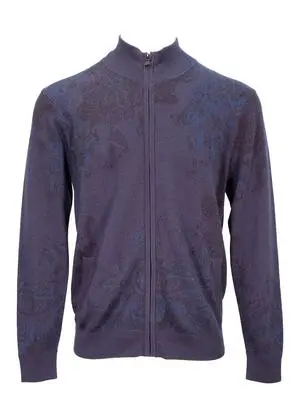 LORDS OF HARLECH Paisley Full-zip Cardigan - Blue