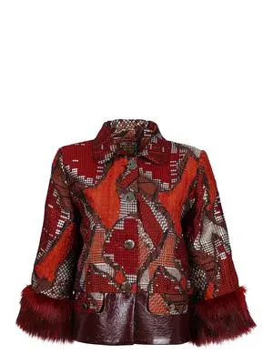 LALIPOP DESIGN Jacquard Jacket With Faux Fur Cuffs - Black/eed