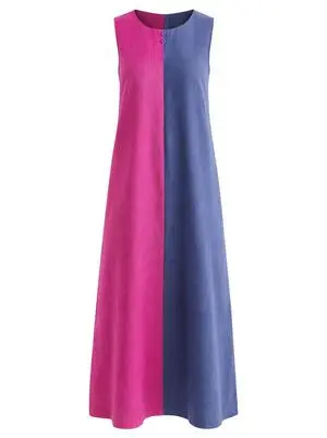 Haris Cotton Sleeveless Maxi Linen Dress - Blue/purple
