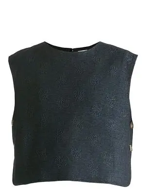 PAISIE Embossed Floral Denim Effect Top - Blue