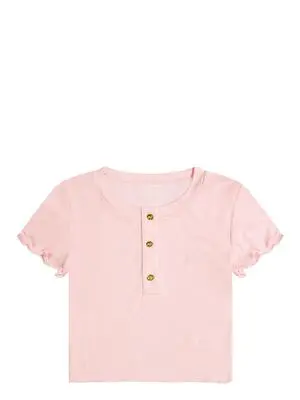 CLOUD HAVEN Logo Button Ribbed Tee - Pink