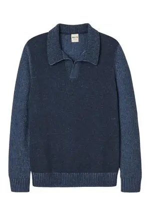 SALTS CASHMERE Polo Sweater With Ribbed Details - Blue