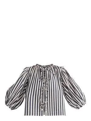 PAISIE Tie-front Striped Blouse - Black