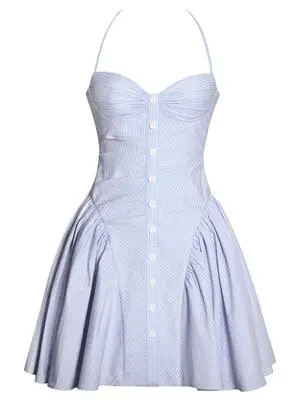MISS CIRCLE NEW YORK Railroad Stripe Halter Drop Waist Mini Dress - Blue