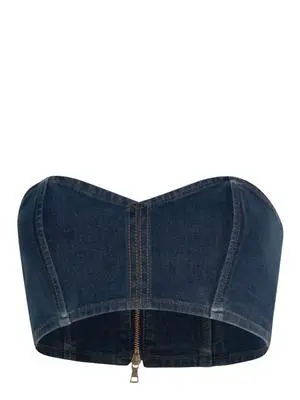 CIRCULAR PATH Strapless Denim Crop Top - Blue
