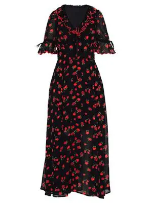 ROSE & NANCY Rose Print Velvet Tie Maxi Dress - Black/red