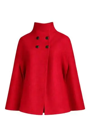 NIKKA PLACE Wool Cape Coat With Buttons And High Neck - Red