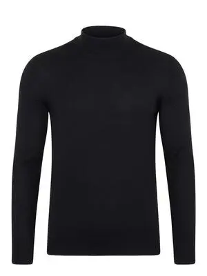 PAUL JAMES KNITWEAR Extra Fine Merino Wool Mock Turtleneck Jumper - Black