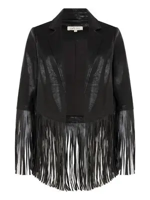 LITTLE LIES Jagger Fringed Faux Leather Jacket - Black
