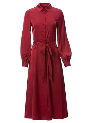 CARLOSLINES Button Down Long Sleeve Shirt Dress - Red