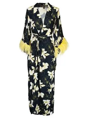 JENNAFER GRACE Marlene Lemon Hibiscus Bloom Wrap Dress - Black/yellow