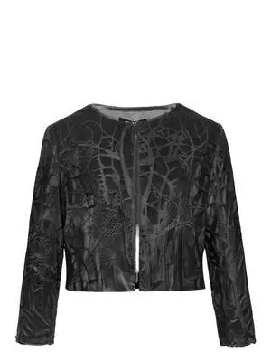 SMART AND JOY Lace And Velvet Cropped Jacket - Black