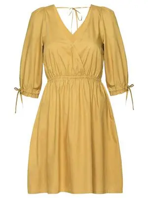 REISTOR Gathered Elbow Sleeve Cotton Dress