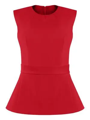 TIA DORRAINE Sleeveless Fitted Top With Detachable Belt - Red