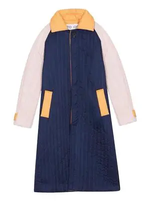 LONDON ATELIER BYPRODUCT Patchwork Color Block Quilted Long Jacket - Blue