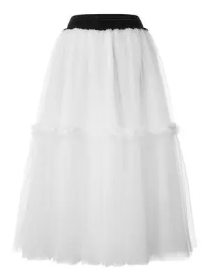 JANA COSHÈ Tiered Ruffled Tulle Maxi Skirt - White