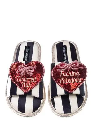 LAINES LONDON Flatform Stripe Open Toe Slippers - Black/white