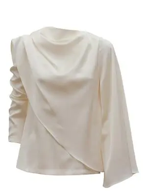 JULIA ALLERT Draped Satin Blouse With Asymmetrical Sleeve