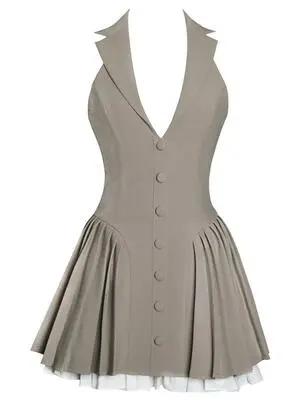 MISS CIRCLE NEW YORK Halter Neck Pleated Mini Dress - Brown