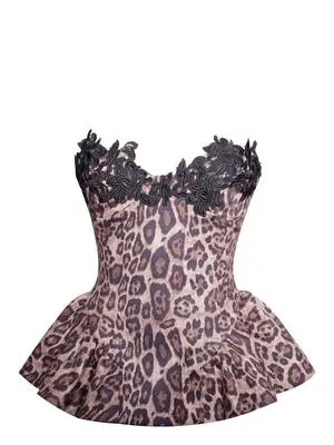 MISS CIRCLE NEW YORK Cheetah Print Peplum Top - Black