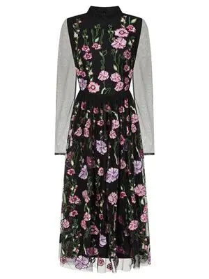 FROCK AND FRILL Raena Floral Embroidered Midi Dress - Black
