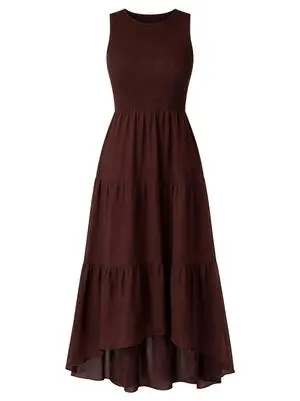 GIRL IN MIND Calla Shirred Tiered Midi Dress - Brown