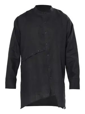 METAMORPHOZA Neutrals Men’s Linen Asymmetric Shirt - Black