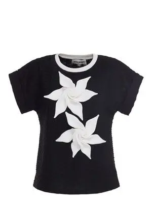 JULIA ALLERT Short Sleeve Floral Top - Black