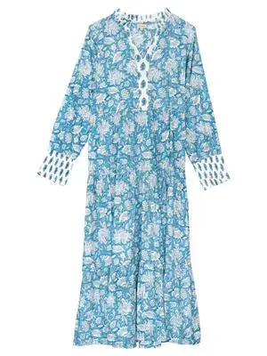 INARA Indian Cotton China Paisley Dress - Blue