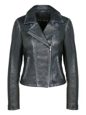 FREAKY NATION Rivet Leather Biker Jacket - Black
