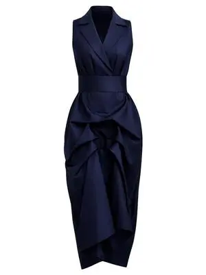 LUMINA ELIGMA Tuxedo Sleeveless Draped Dress - Blue