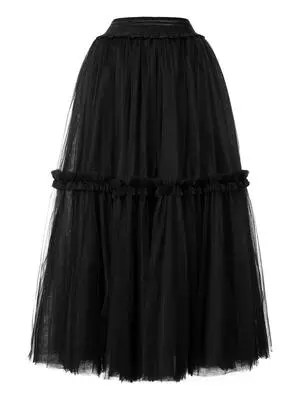JANA COSHÈ Tiered Ruffled Tulle Maxi Skirt - Black