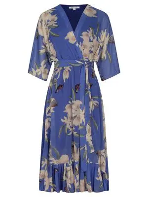 URBAN TOUCH Floral Kimono Wrap Dress - Blue