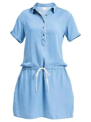 REISTOR Denim Shirt Dress With Drawstring - Blue