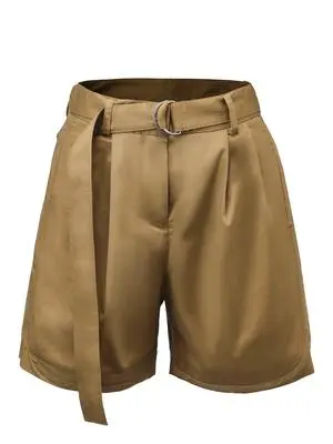 SMART AND JOY Buckle Detailed Pleated Cotton Shorts