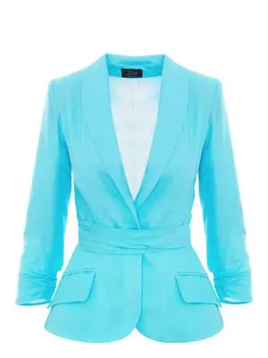 AVENUE N°29 Linen Structured Blazer With Belt - Blue