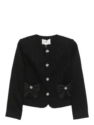 NISSA Bow-detailed Boucle Suit Jacket - Black