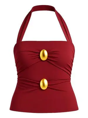 MAISON DE GALA Halter Top With Gold Detail - Red