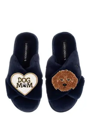 LAINES LONDON Classic Laines Slippers With Dog Brooches - Blue