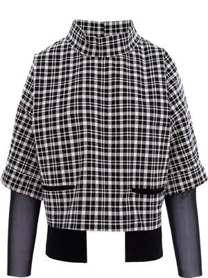 LARISA DRAGNA Tartan Cotton Blouse With Tulle Cuffs - Black/white