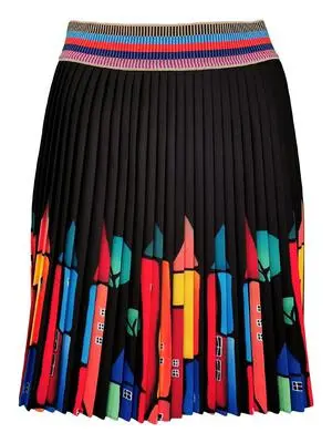 LALIPOP DESIGN Mini Pleated Skirt With House Print - Black